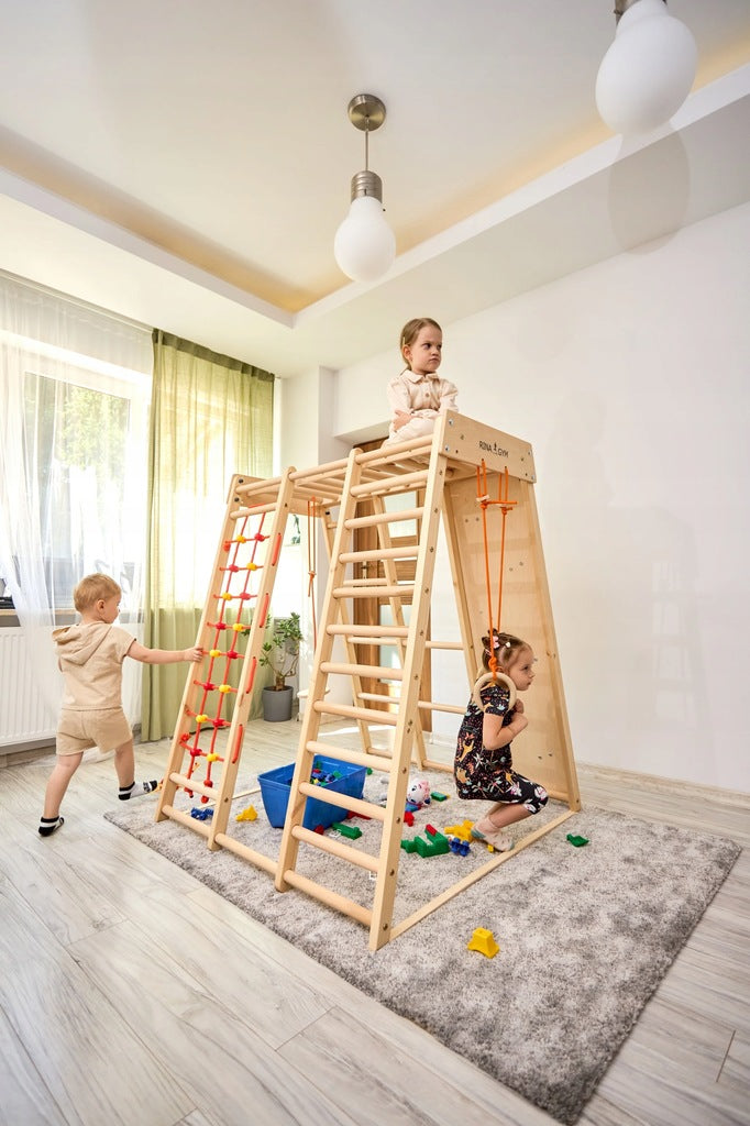 Indoor Wooden Playground for Kids Swedish Ladder with Slide, Climbing ...